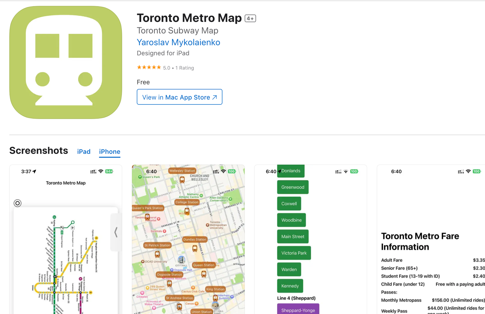 Приложение для Айфон Toronto Metro Map (Карта метро Торонто) - WorlDinfo